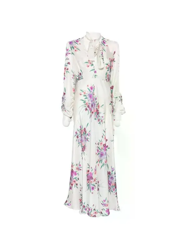 Raquel Diniz Valerie Floral-print Tie-neck Maxi Dress - White