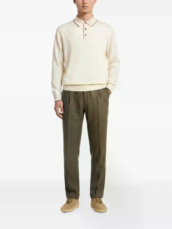 Kiton Contrast-trim Long-sleeve Polo Shirt