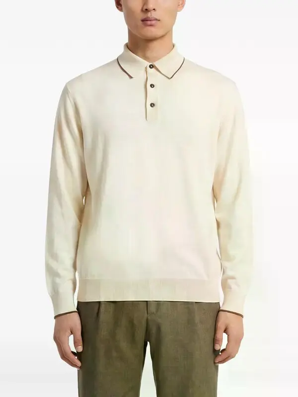 Kiton Contrast-trim Long-sleeve Polo Shirt