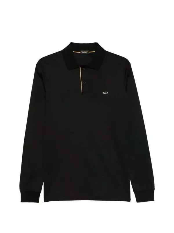 Paul & Shark Logo-plaque Long-sleeve Polo Shirt - Black