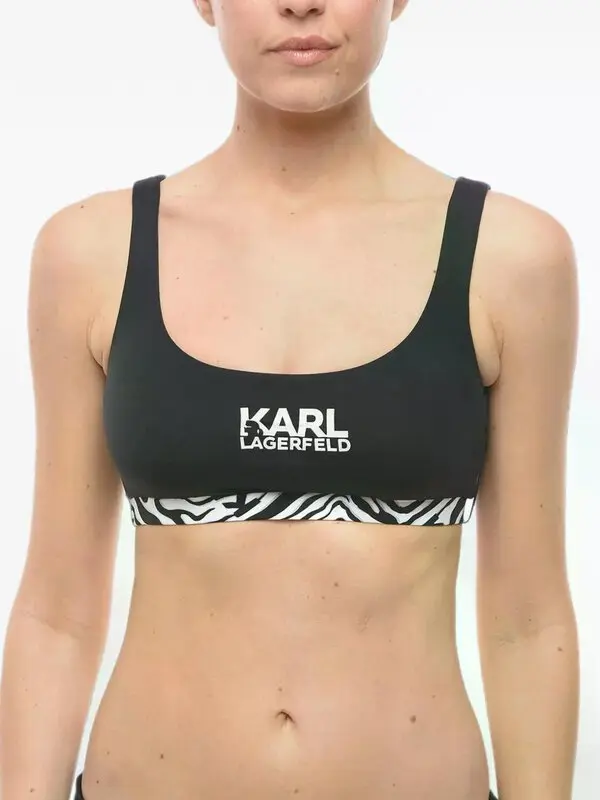 Karl Lagerfeld Logo-print Animal-pattern Bikini Top - Black