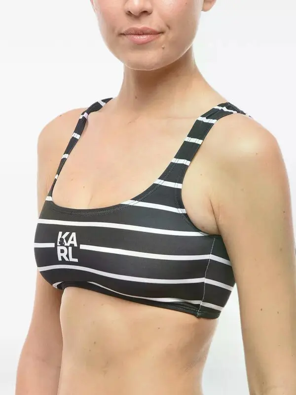 Karl Lagerfeld Logo-print Striped Bikini Top - Black