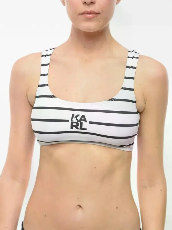 Karl Lagerfeld Striped Logo-print Bikini Top - White