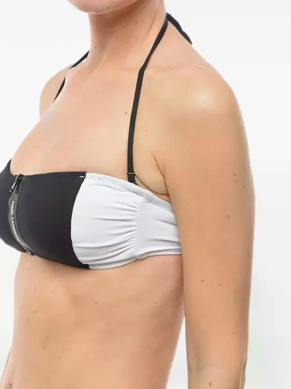 Karl Lagerfeld Logo-print Front-zip Bikini Top