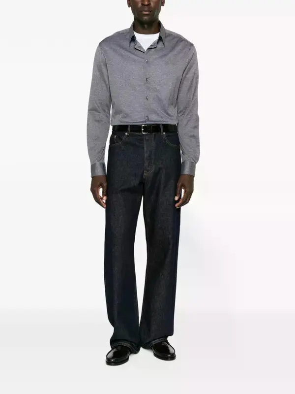 Giorgio Armani Geometric-print Long-sleeve Shirt - Blue