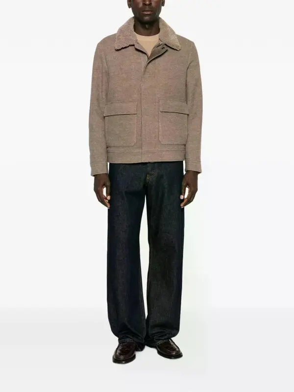 Canali Shearling Collar Patch Pocket Jacket