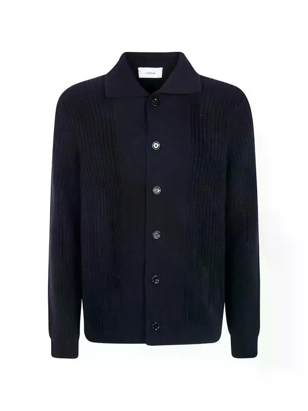 LARDINI Ribbed Knit Polo Cardigan