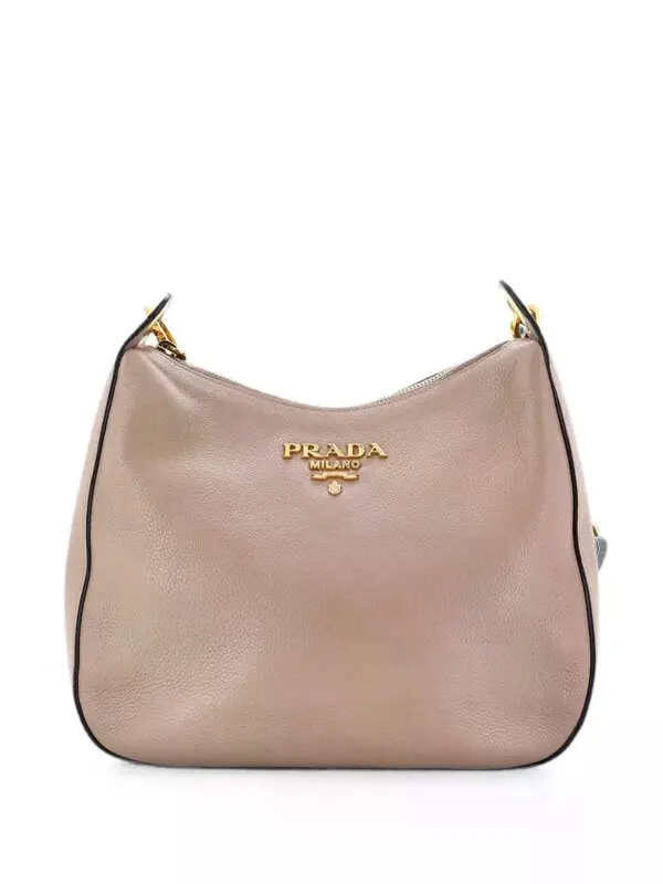 Prada Striped Strap Zip Hobo Vitello Daino Medium Crossbody Bag
