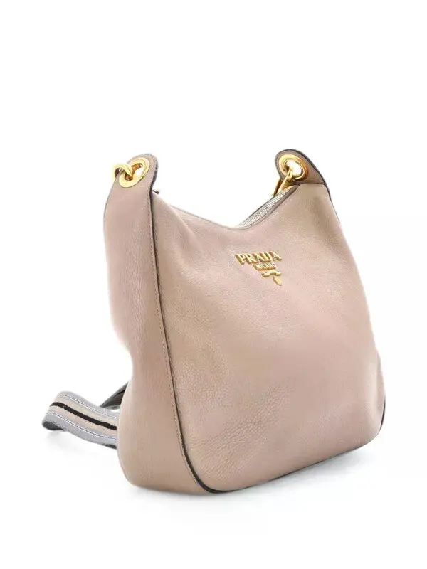 Prada Striped Strap Zip Hobo Vitello Daino Medium Crossbody Bag