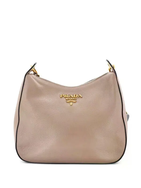 Prada Striped Strap Zip Hobo Vitello Daino Medium Crossbody Bag - Neutrals