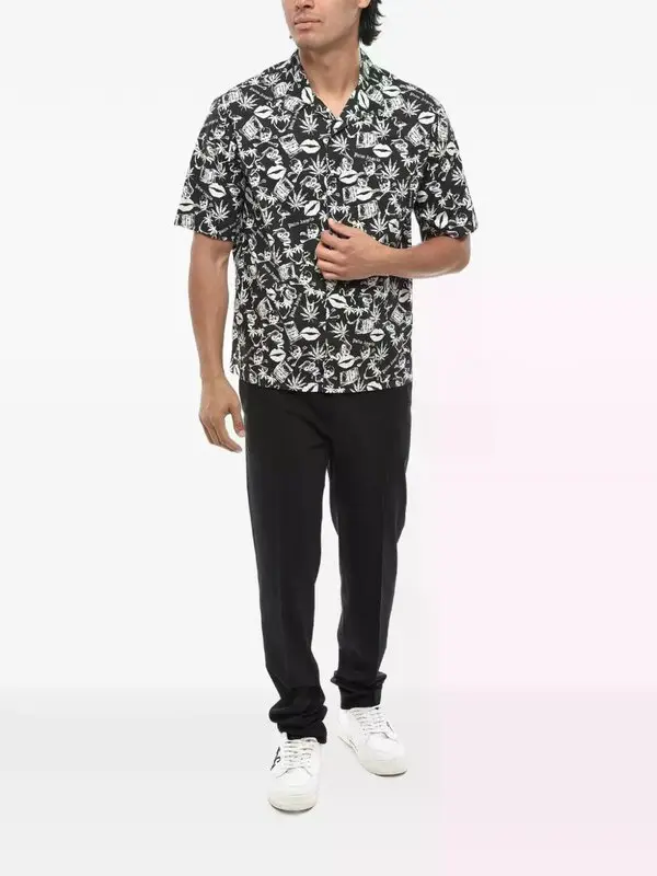 Palm Angels Graphic-print Chest-pocket Shirt - Black