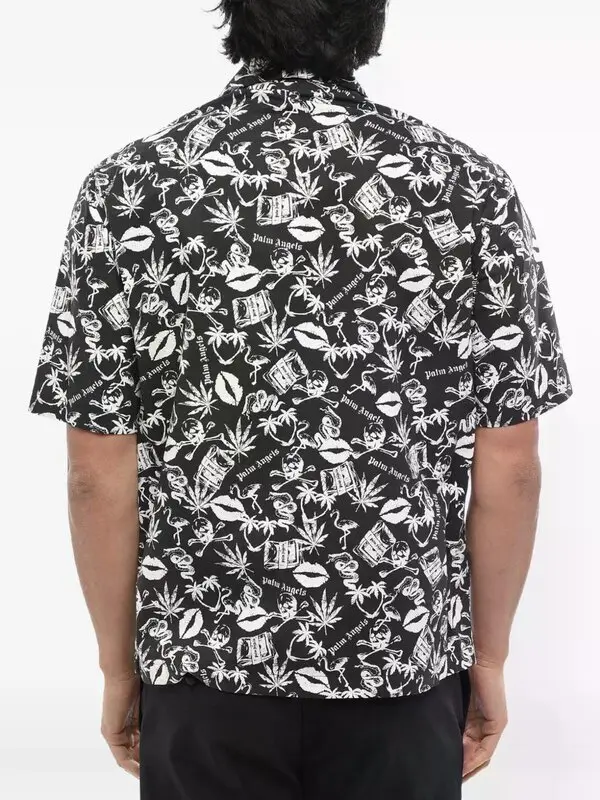 Palm Angels Graphic-print Chest-pocket Shirt - Black