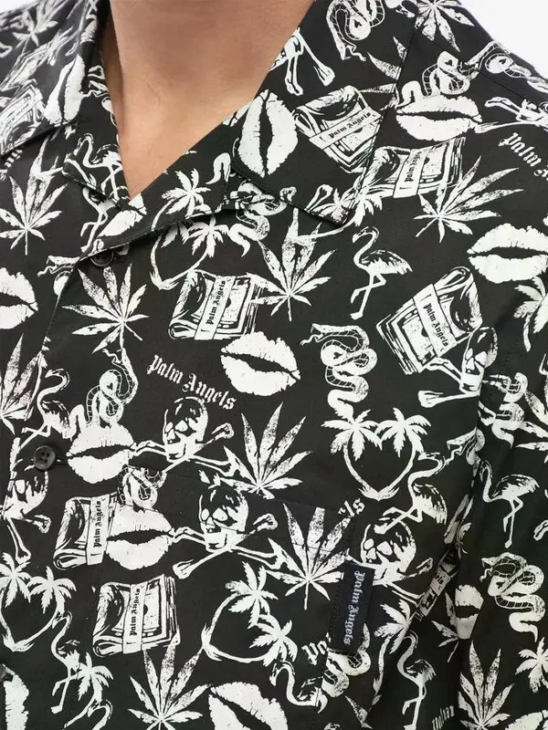 Palm Angels Graphic-print Chest-pocket Shirt - Black