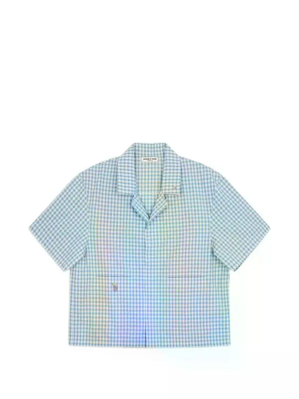 YOUNG N SANG Gingham-check Camp-collar Shirt - Blue