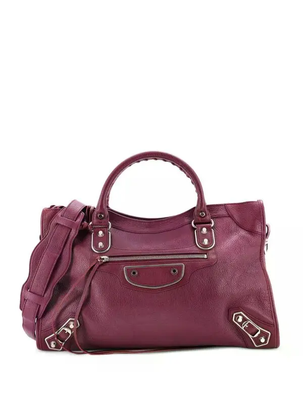 Balenciaga City Classic Metallic Edge Bag Leather Medium Satchel - Purple
