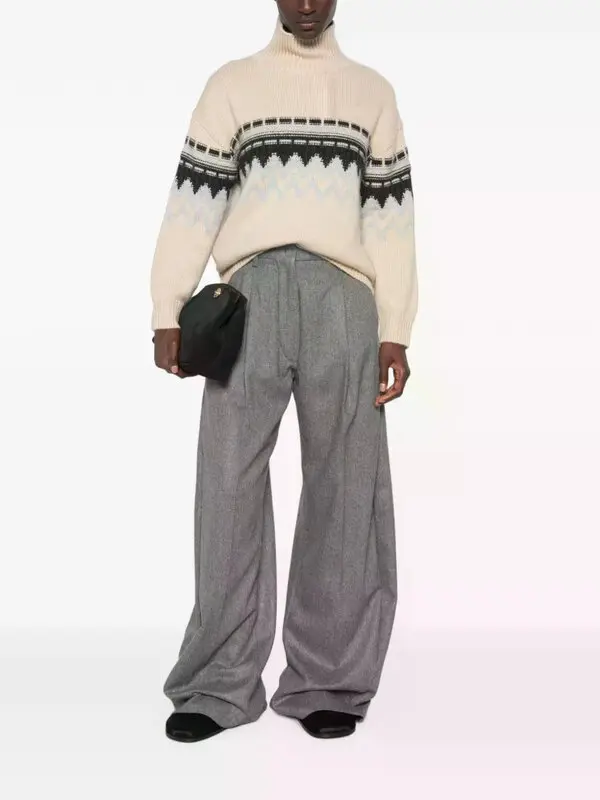 ALLUDE High-neck Cashmere Sweater With Geometric Print - Neutrals