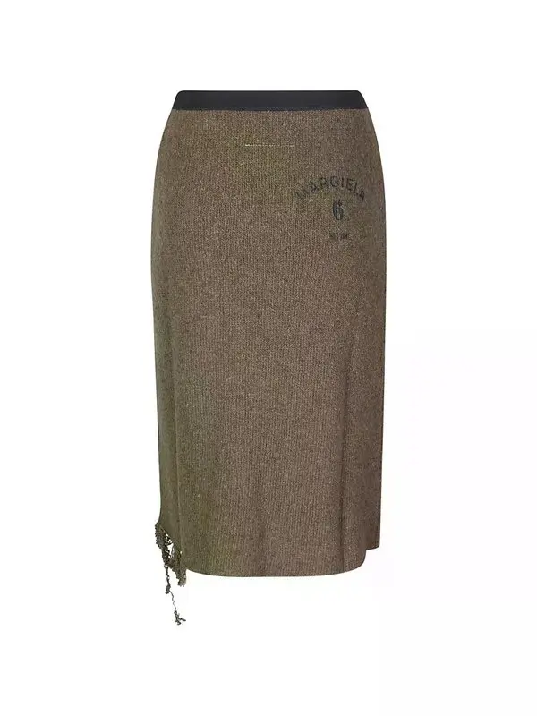 MAISON MARGIELA Logo Print Distressed Hem Skirt