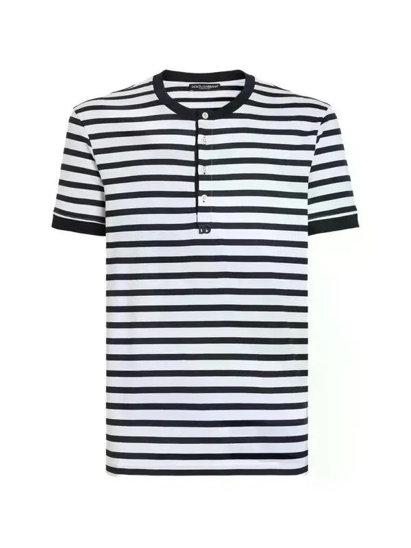 Dolce & Gabbana Serafino Striped Cotton T-shirt - Blue
