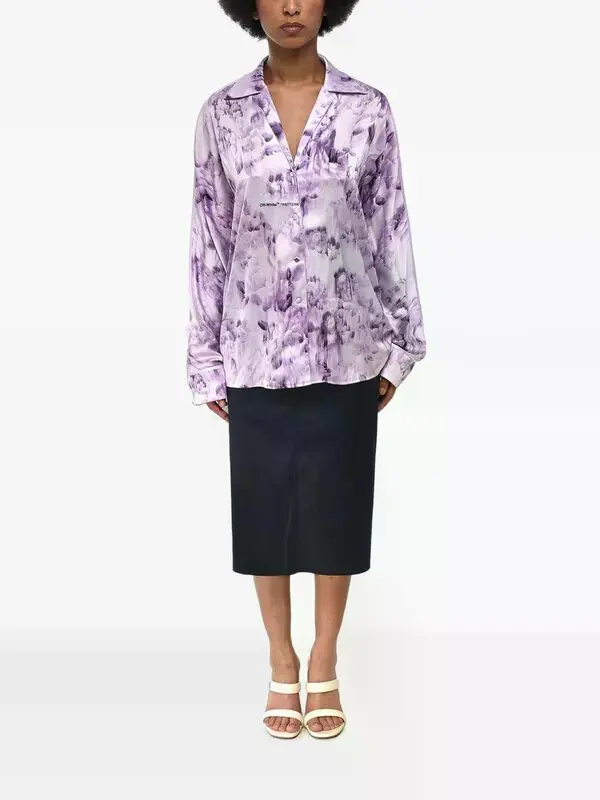 Off-White Floral-print Satin Shirt - Purple