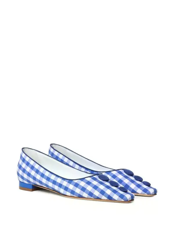 Manolo Blahnik Alexa Gingham Print Button-embellished Pumps - Blue
