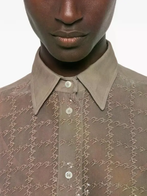 Brunello Cucinelli Sequin-embellished Semi-sheer Shirt - Brown