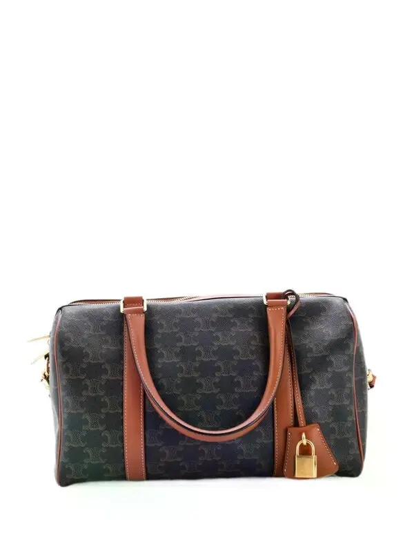 Celine Boston Bag Triomphe Coated Canvas Large Handbag - Brown