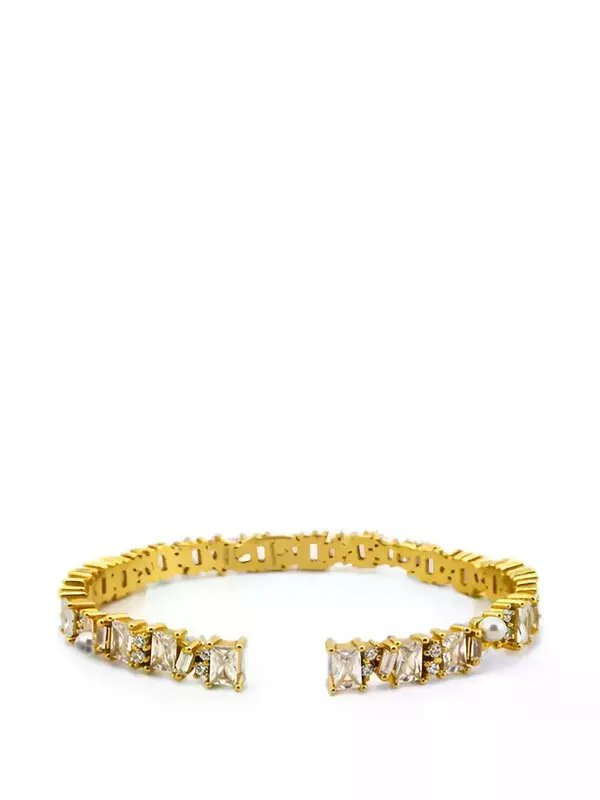 VELORA VIE Baguette-cut Zircon And Pearl Cuff Bracelet