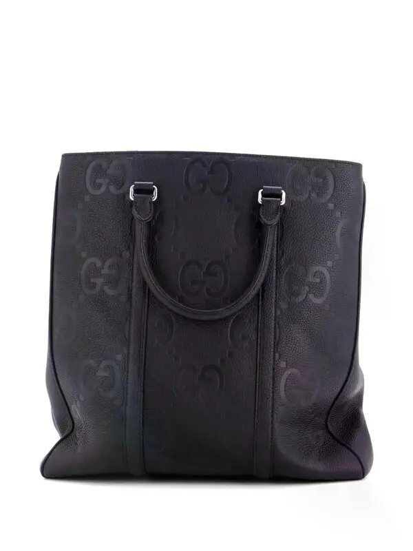 Gucci Vertical Structured Top Handle Open Tote Jumbo Gg Embossed Leather Medium Crossbody Bag - Black