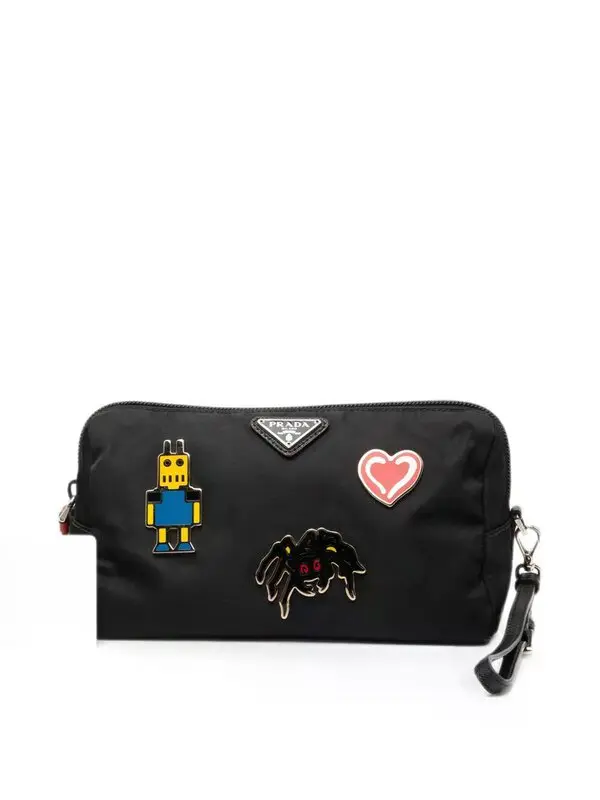 Prada Tessuto Robot Applique Wristlet Pouch