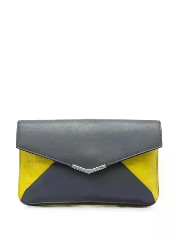 Fendi 2010-2026 Bicolor Leather 2jours Envelope Clutch Bag - Grey