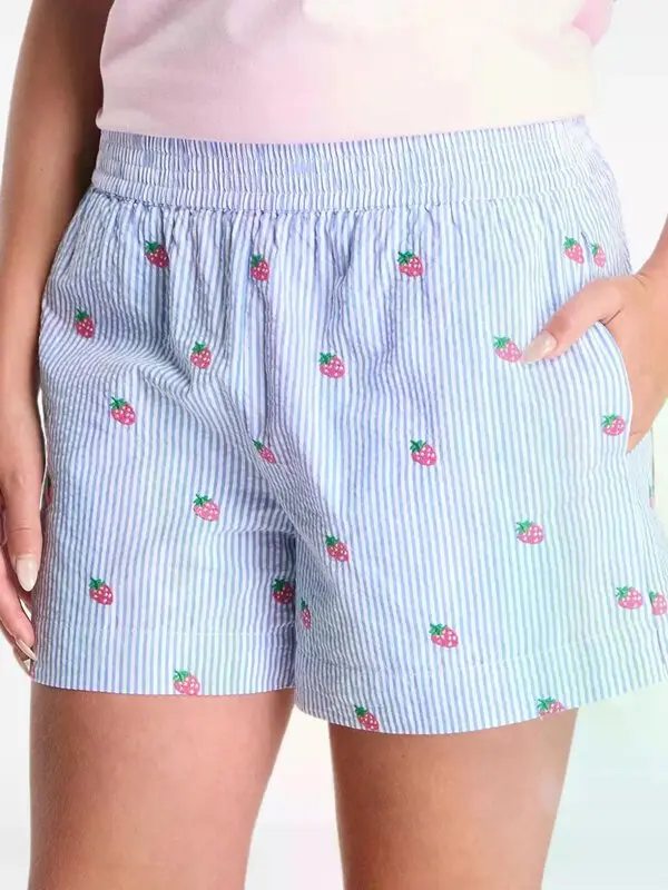 MC2 SAINT BARTH Strawberry-embroidered Seersucker Shorts