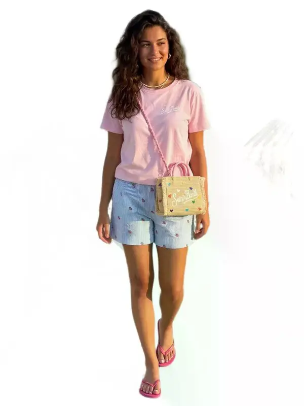 MC2 SAINT BARTH Strawberry-embroidered Seersucker Shorts