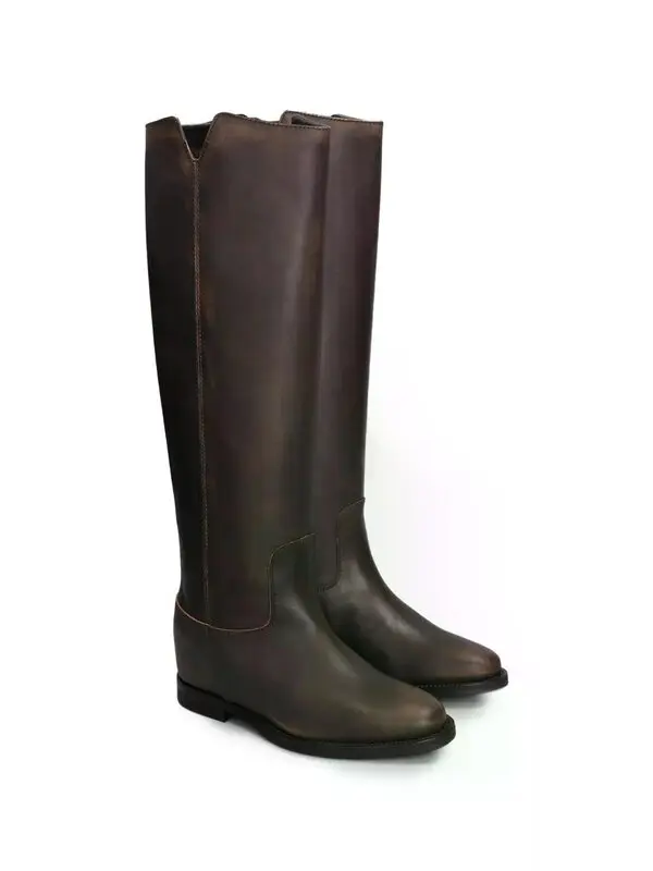 VIA ROMA 15 Knee-high V-cut Leather Boots - Brown