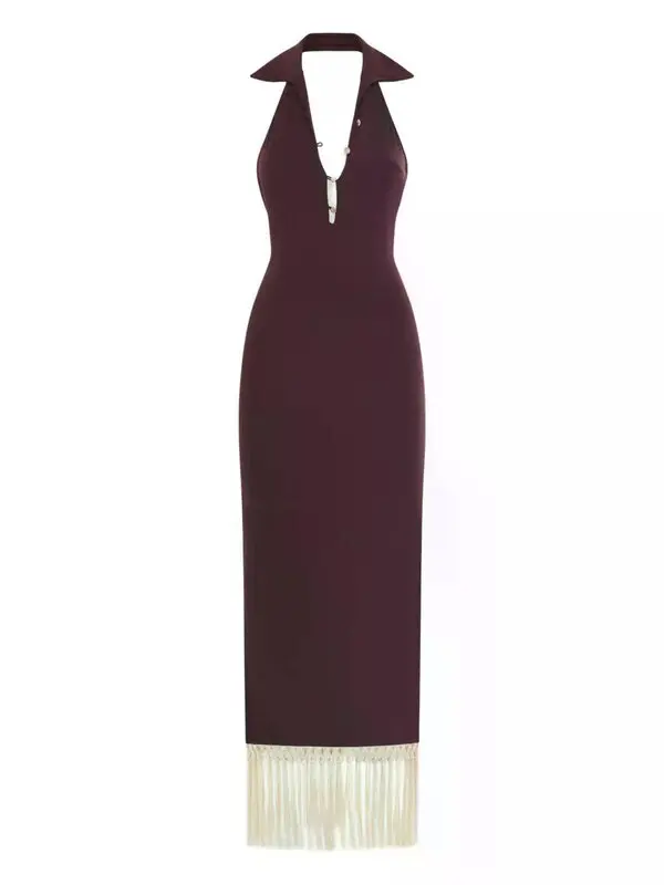 TALLER MARMO Tropicana Fringe Collared Midi Dress - Brown