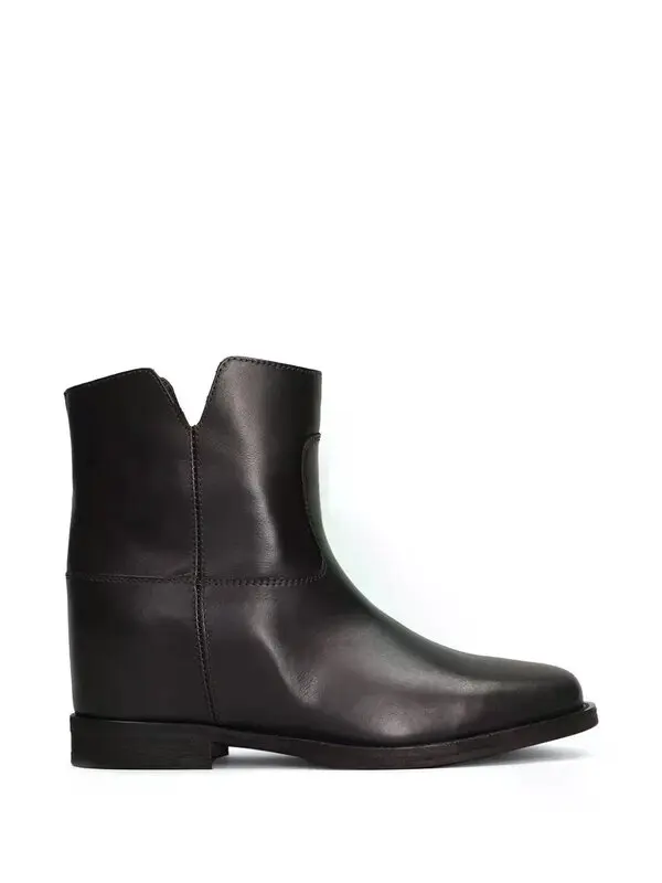 VIA ROMA 15 Leather Ankle Boots With Inside Wedge Heel - Brown