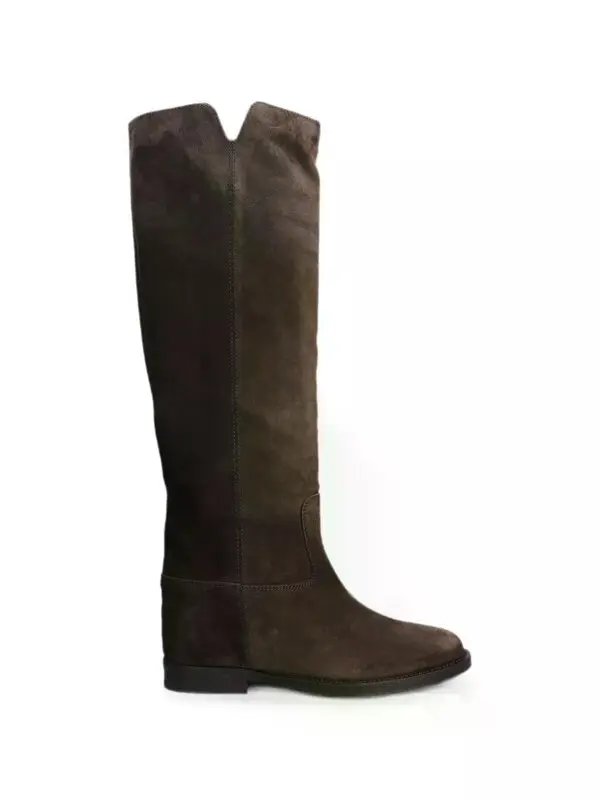 VIA ROMA 15 Suede Knee-high Boots With Internal Wedge Heel