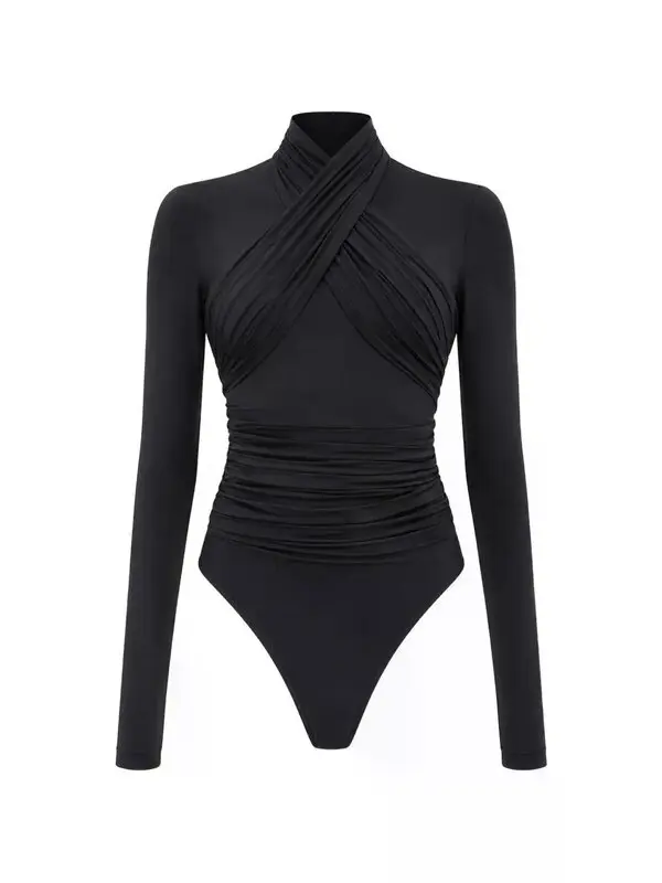 Wardrobe.NYC Ruched Crossover Bodysuit
