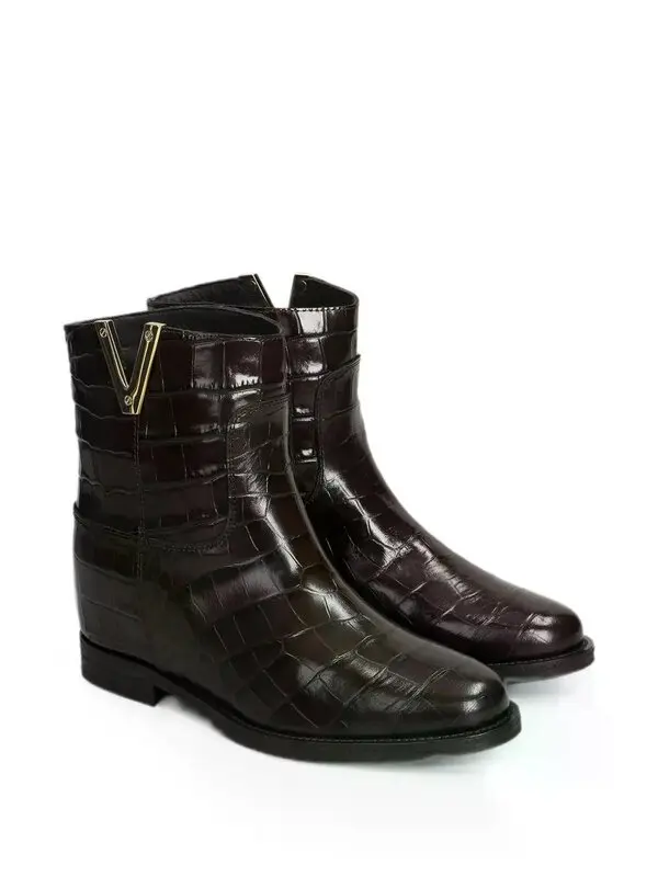 VIA ROMA 15 Croc-effect Internal Wedge-heel Ankle Boots