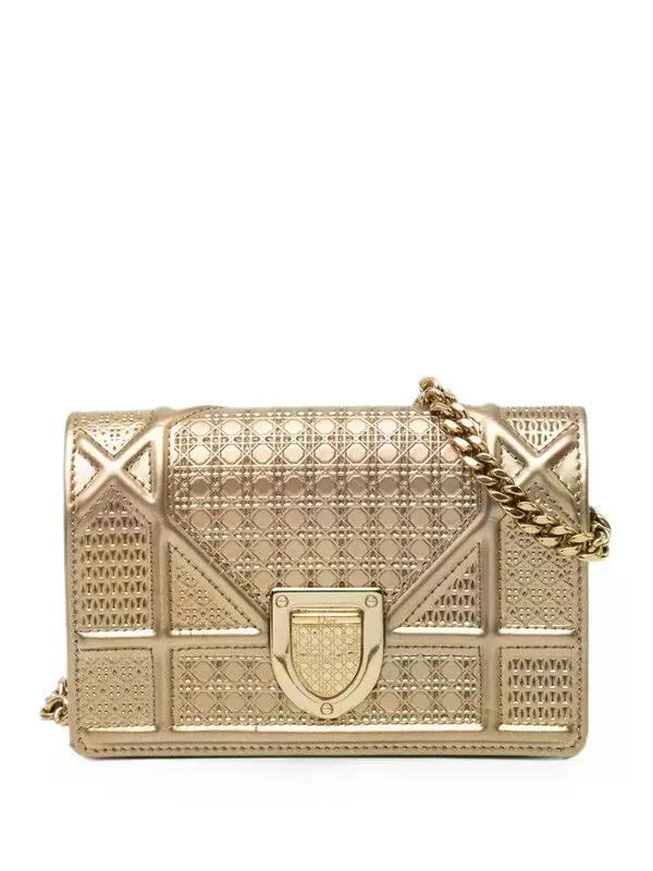 Dior Metallic Patent Microcannage Diorama Flap Crossbody Bag - Gold