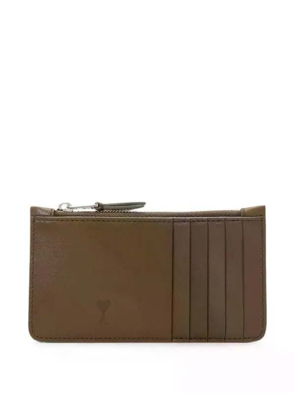 AMI Paris Zipped Cowhide Leather Card Holder With De Coeur - Green