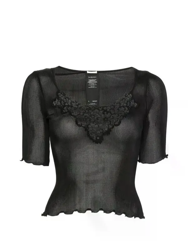 Saint Laurent Lace-trim Ribbed Top - Black