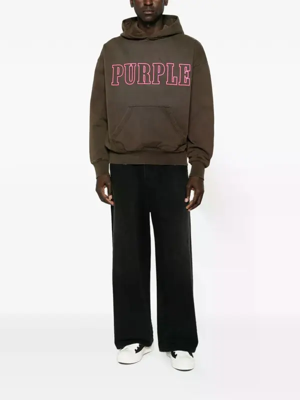 PURPLE BRAND Logo-print Distressed Cotton Hoodie - Brown