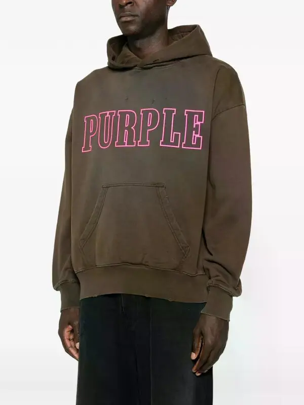 PURPLE BRAND Logo-print Distressed Cotton Hoodie - Brown