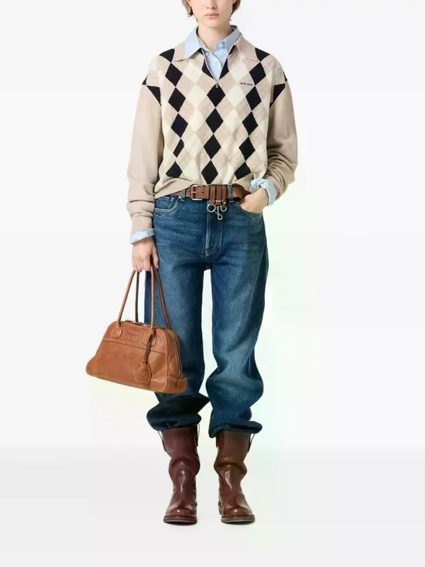 Miu Miu Argyle Intarsia Quarter-zip Cashmere Sweater