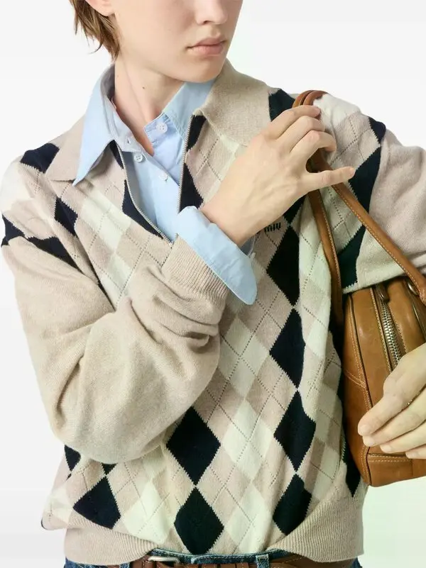 Miu Miu Argyle Cashmere Oversized Polo