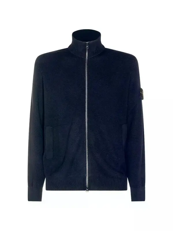 Stone Island 5100012 Rws Wool Jumper With Stand Collar And Zip Fastening - Blue