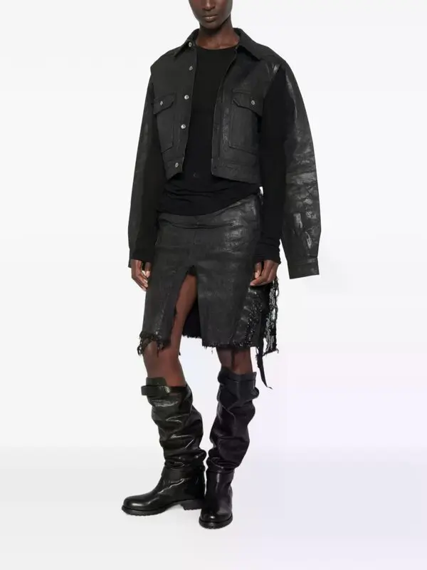Rick Owens Distressed Sliced Denim Mini Skirt