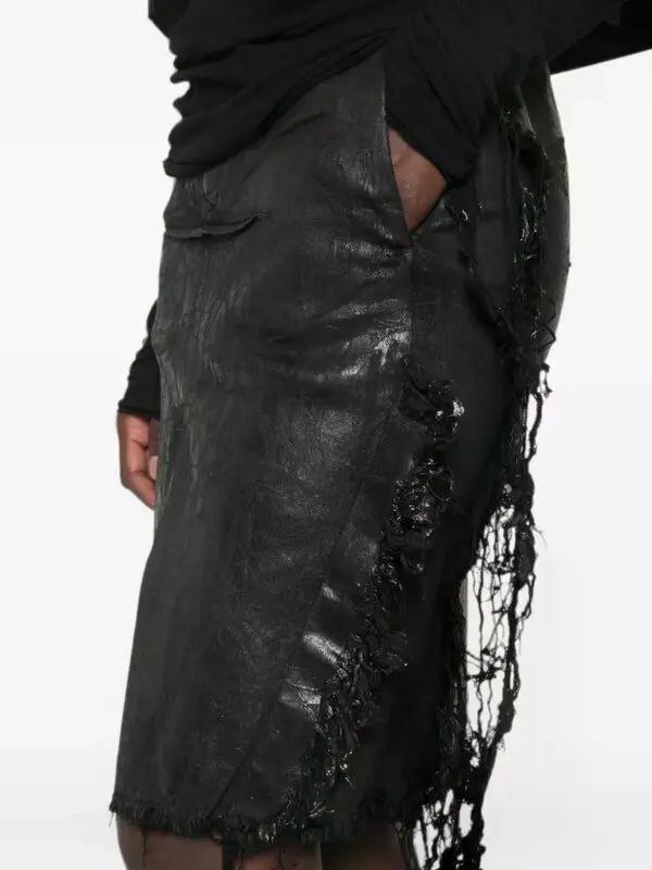 Rick Owens Distressed Sliced Denim Mini Skirt