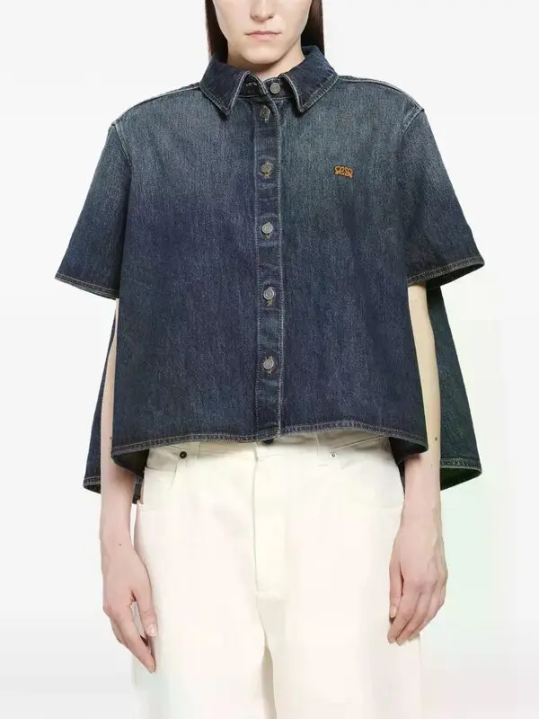 Loewe Short Sleeve Anagram Embroidered Shirt - Blue