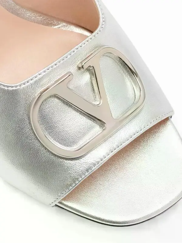 Valentino Garavani Vlogo Signature Metallic Leather Stiletto Sandals - Silver